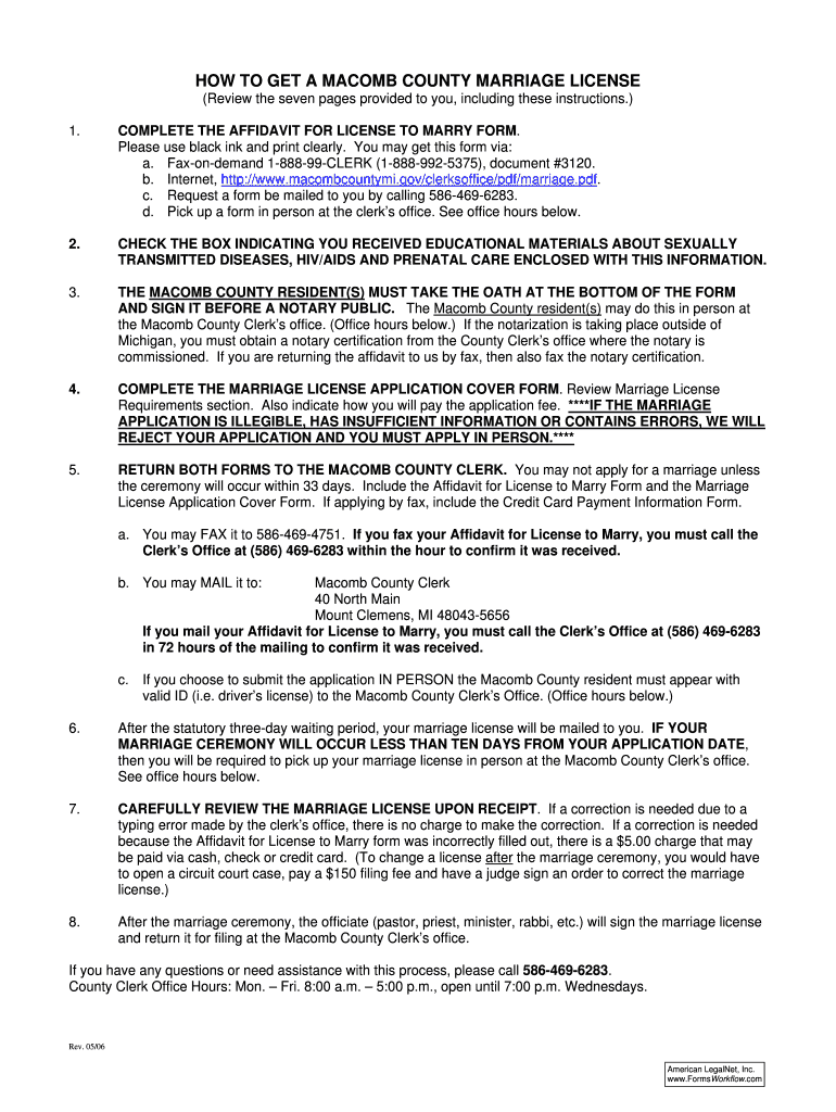 Fillable Online Macomb County Marriage License Application - Fill Online, Printable ... Fax ...