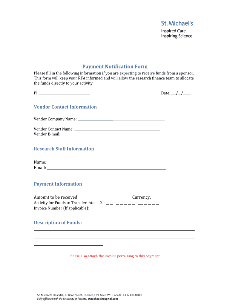 Fillable Online Payment Notification Form - Research at St. Michael's ...