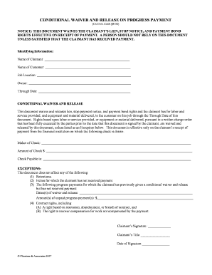 Fillable Online Conditional Waiver And Release On Progress Payment ...