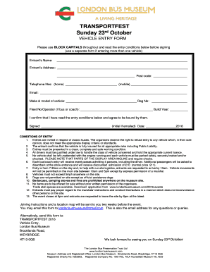 Fillable Online The LBM Collection Sunday 23rd June VEHICLE ENTRY FORM ...