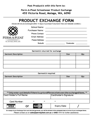 Fillable Online Product Exchange-Form.docx Fax Email Print - pdfFiller