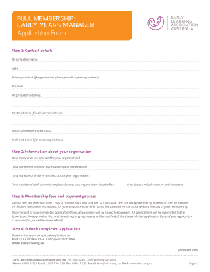 Fillable Online elaa org EARLY YEARS MANAGER Fax Email Print - pdfFiller