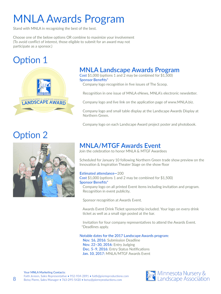 Fillable Online MNLA Awards Program - pierreproductions.com Fax Email ...