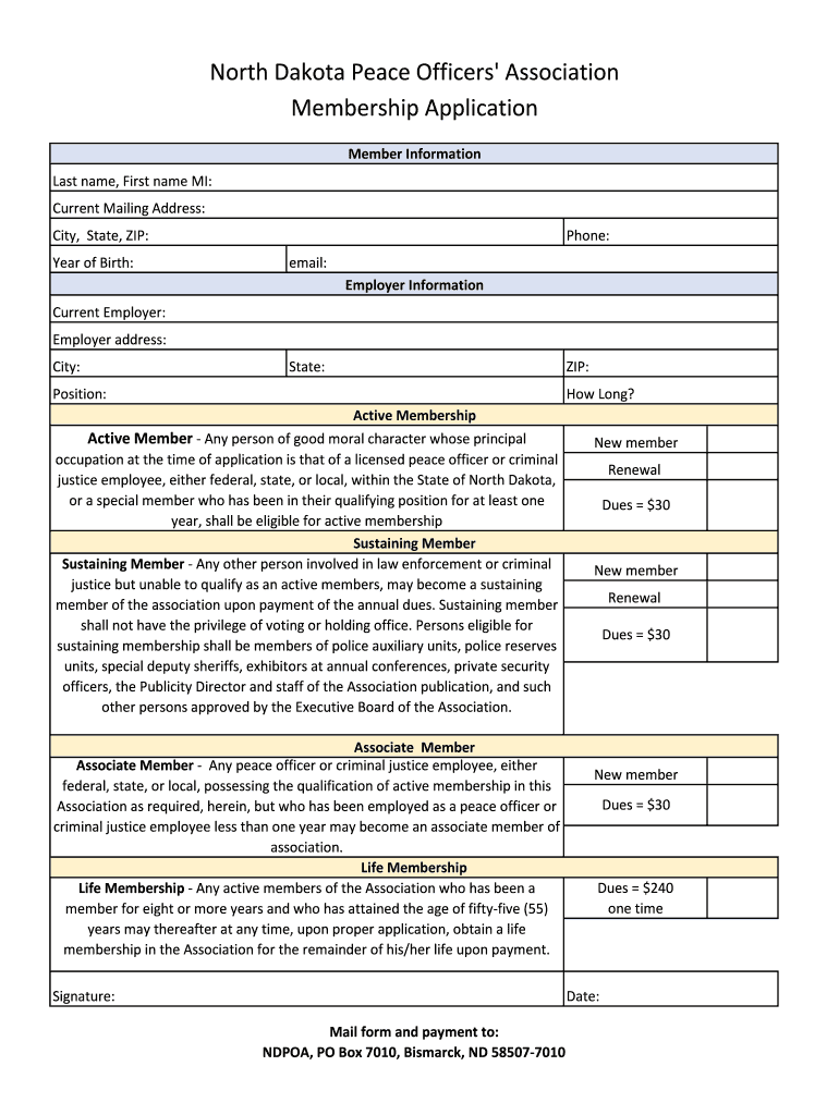 Fillable Online North Dakota Peace Officers Association Membership ...