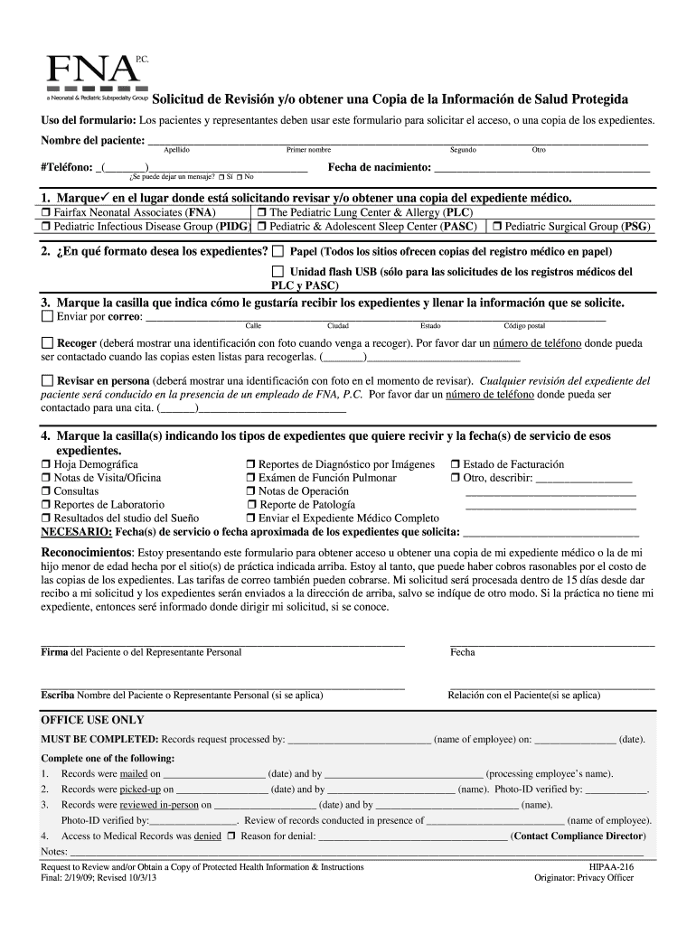 Fillable Online HIPAA-216 Request to Review or Copy PHI Form Revised 10 ...