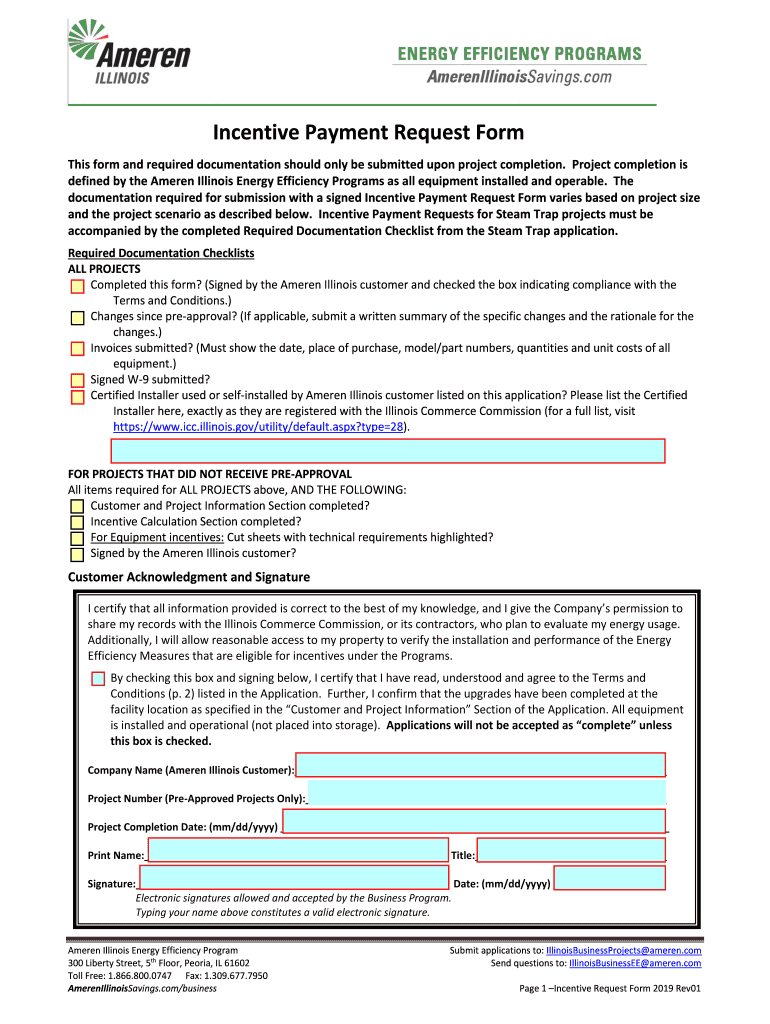 Fillable Online Incentive Payment Request Form - Ameren Illinois Energy ...