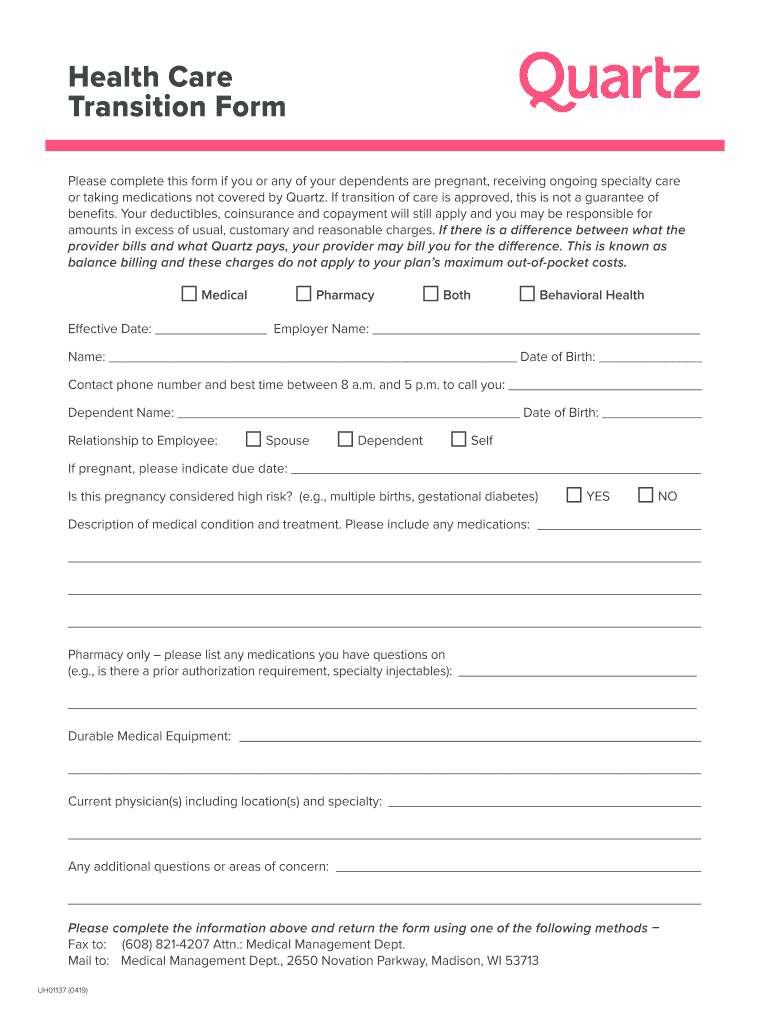 Fillable Online Continuity of Care/Transition of Care Request Form ...