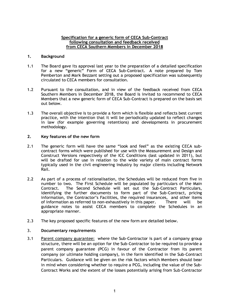 Fillable Online 1 Specification for a generic form of CECA Sub-Contract ...