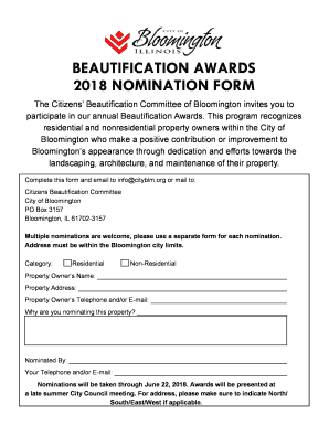 Fillable Online BEAUTIFICATION AWARDS 2018 NOMINATION FORM Fax Email ...