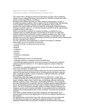 Fillable Online Botulinum Toxin Treatment of excessive sweating consent ...