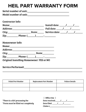 Fillable Online HEIL PART WARRANTY FORM - dugansupply.com Fax Email ...
