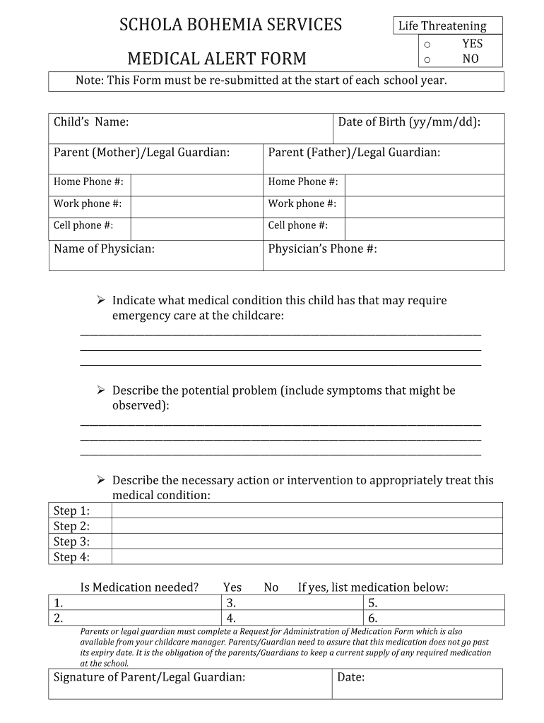 Fillable Online Medical Alert Form - hopelcs.ca Fax Email Print - pdfFiller