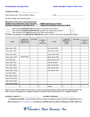 Fillable Online Student Breakfast Program Order Form Fax Email Print ...