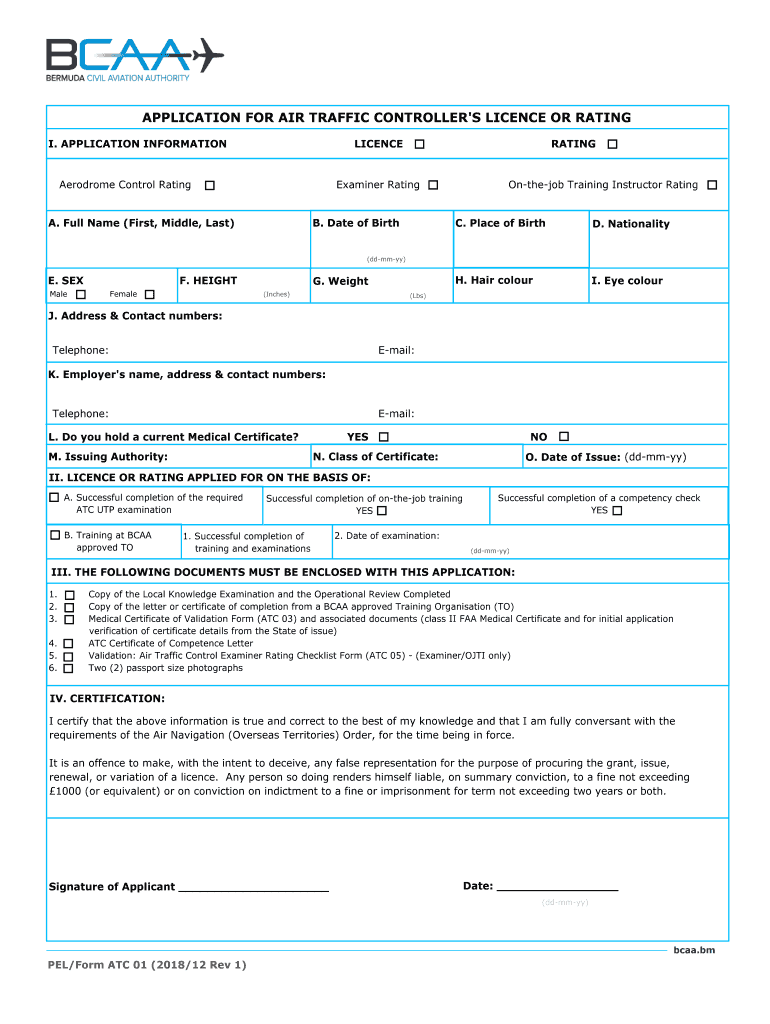 Fillable Online APPLICATION FOR AIR TRAFFIC CONTROLLER'S LICENCE OR ...