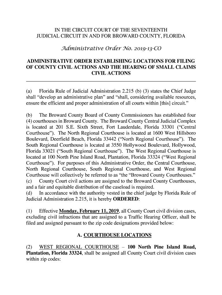 Fillable Online Civil Administrative OrdersSeventeenth Judicial Circuit ...