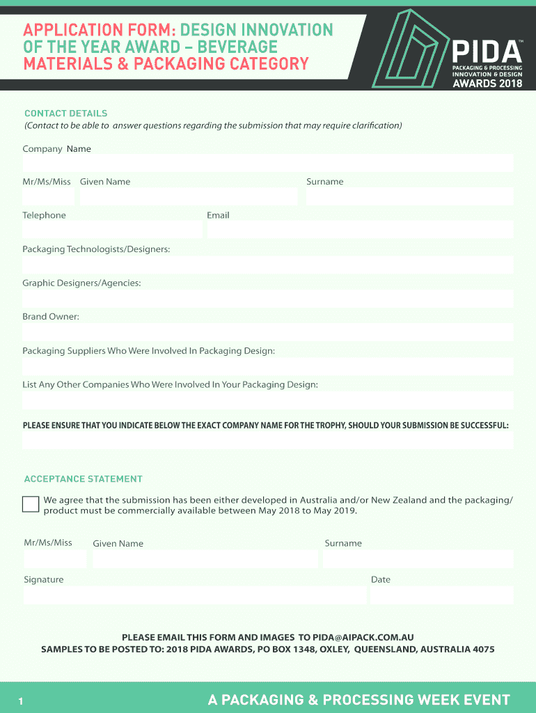 Fillable Online aipack com ENTRY FORM: DESIGN INNOVATION OF THE YEAR ...