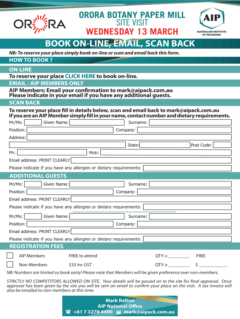 Fillable Online aipack com ORORA BOTANY PAPER MILL SITE VISIT WEDNESDAY ...