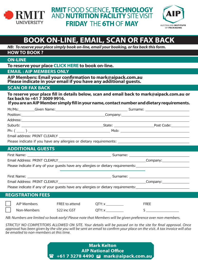 Fillable Online aipack com RMIT FOOD SCIENCE, TECHNOLOGY AND NUTRITION ...