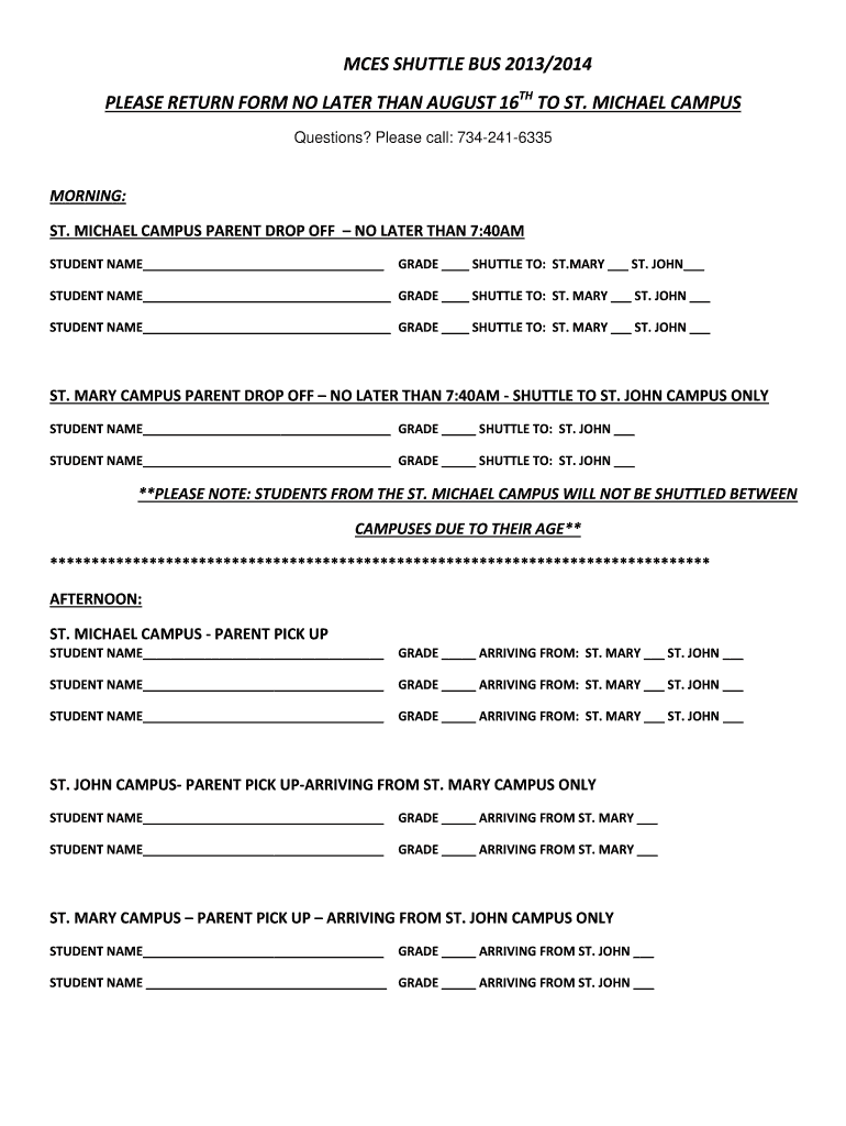 Fillable Online PLEASE RETURN FORM NO LATER THAN AUGUST 16TH TO ST ...