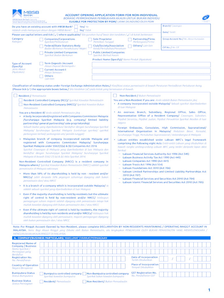 Fillable Online Account Opening Application Form for Non-individual ...