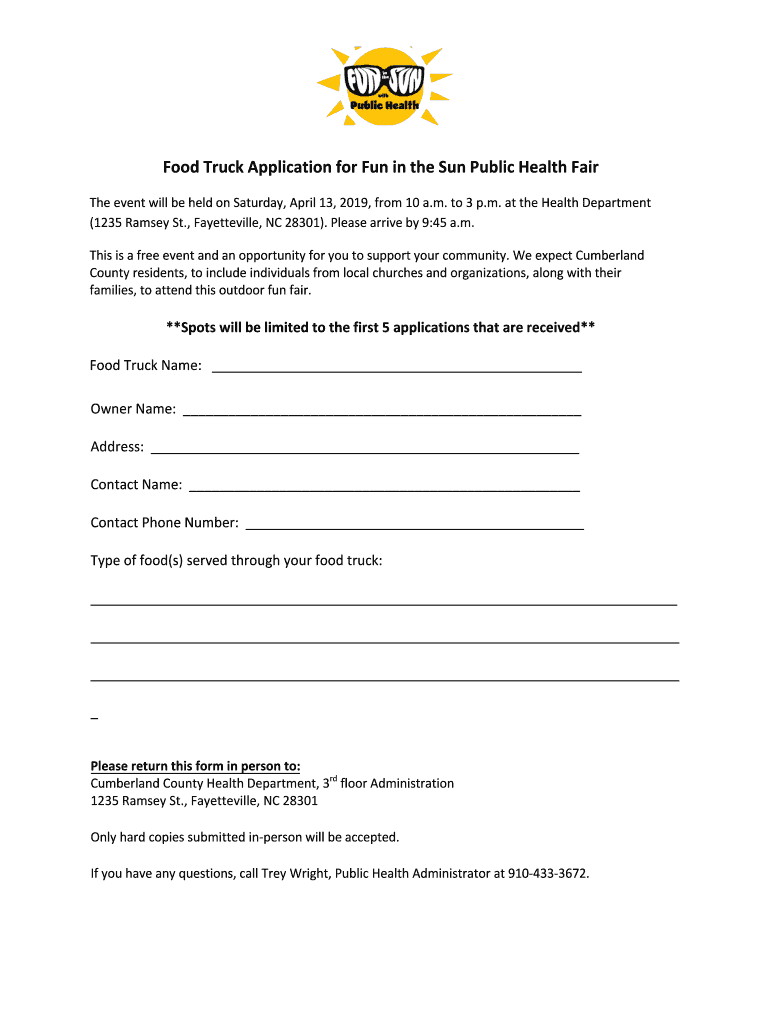 Fillable Online Food Truck Application for Fun in the Sun Public Health ...