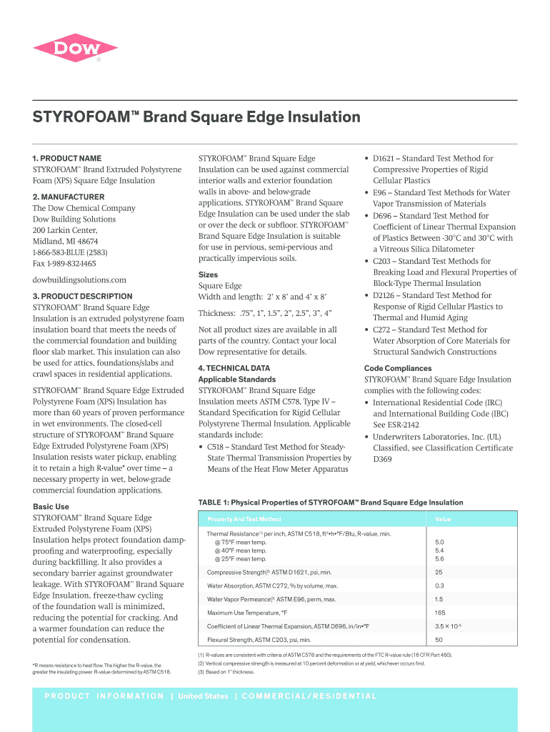 Fillable Online STYROFOAM Brand Square Edge Insulation - buildsite.com ...