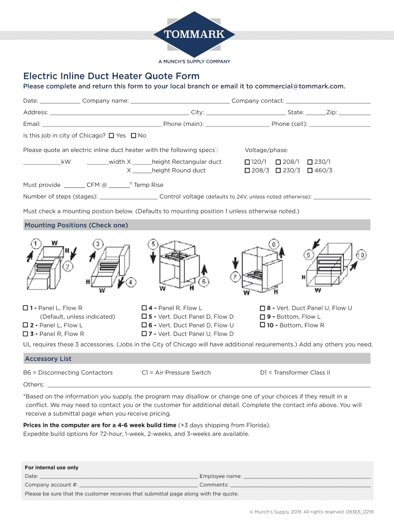 Fillable Online Bel Thermal Units Electric Duct Heaters -Quote Form Fax ...