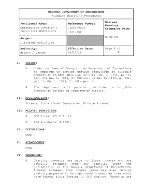 Fillable Online GEORGIA DEPARTMENT OF CORRECTIONS Standard ... - GDC ...