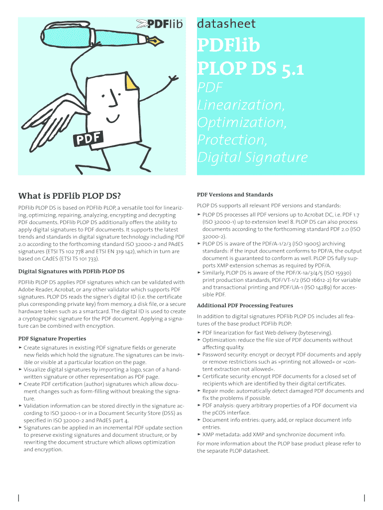 Fillable Online PDFlib PLOP DS datasheet. PDF digital signature LTV long-term validation PAdES ...