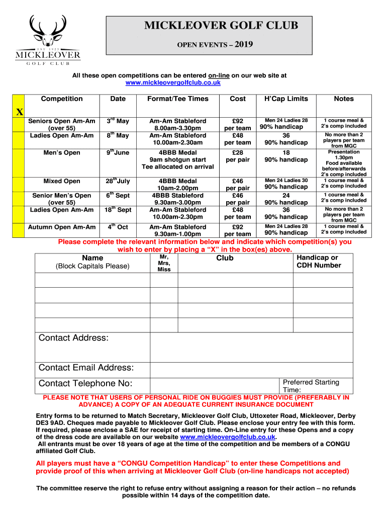 Fillable Online Online Golf Tee Time Booking System, Mickleover Golf ...