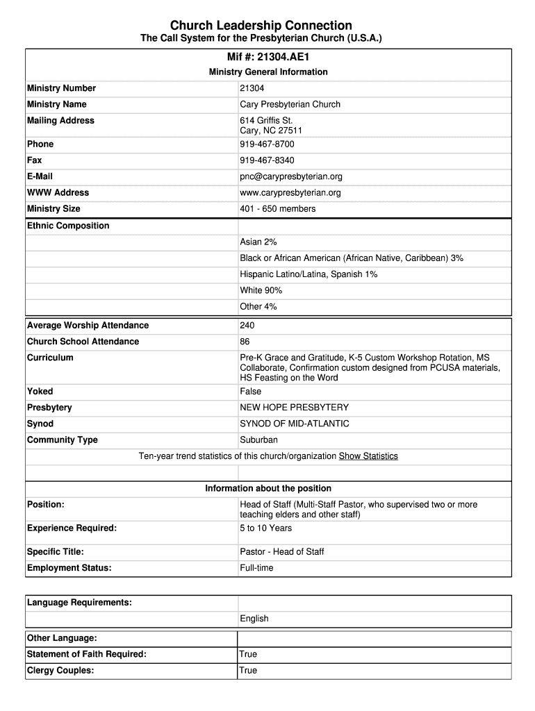 Fillable Online Presbyterian Church (U.S.A.) - Resources - Ministry ...