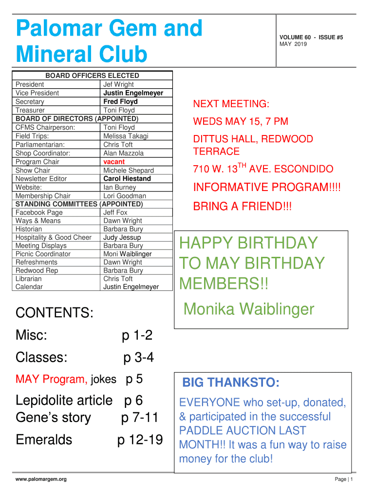 Fillable Online Newsletter Template - Ink Friendly - Palomar Gem and ...