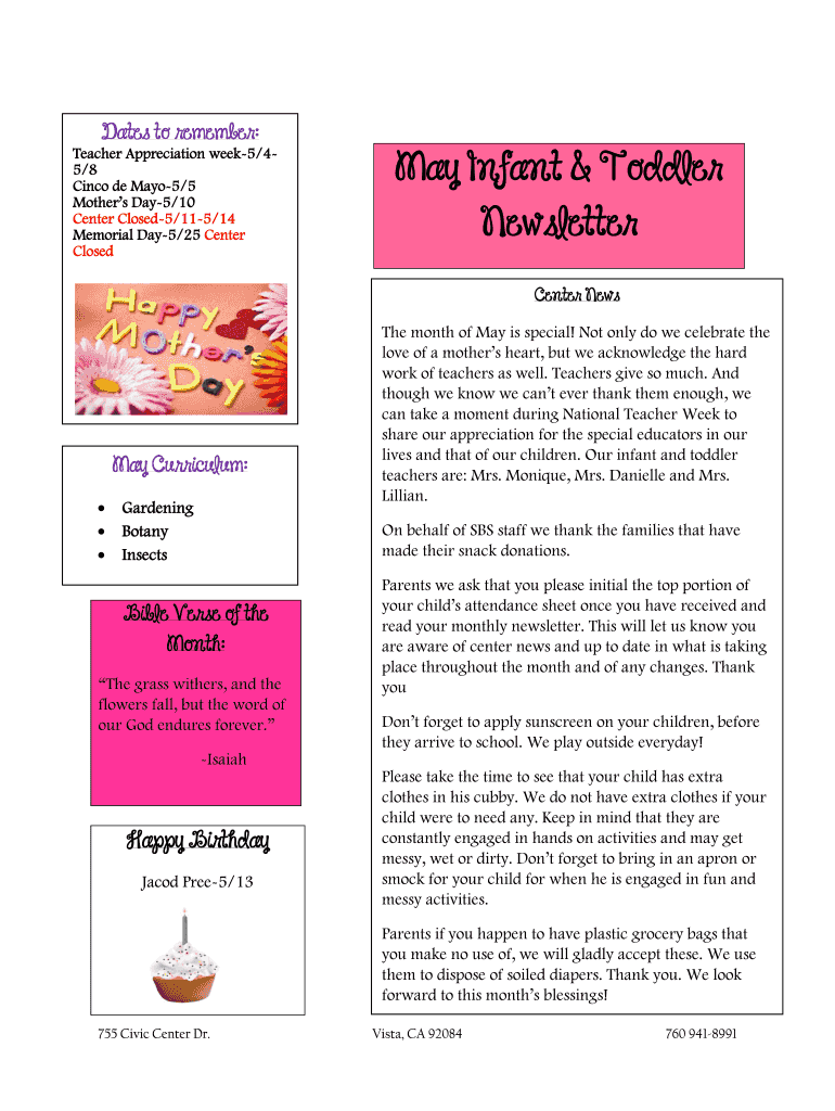 Infant Newsletter - Fill Online, Printable, Fillable, Blank | pdfFiller