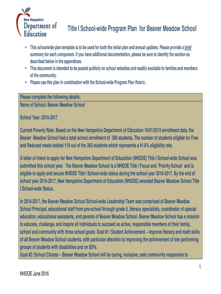 Fillable Online Title I Schoolwide Planning Components/Template - Ambridge Area ... Fax Email ...