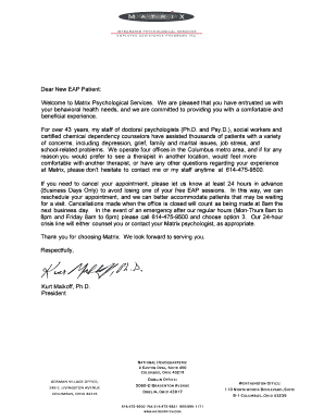 Fillable Online Dear New Patient - Matrix Psychological Services Fax ...