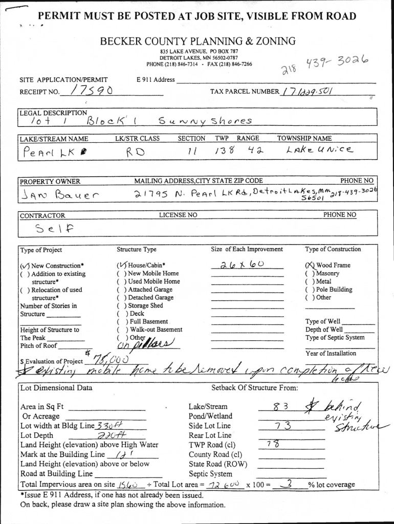 Fillable Online SITE APPLICATION/PERMIT RECEIPT NO. 9 0 o?, s Fax Email ...