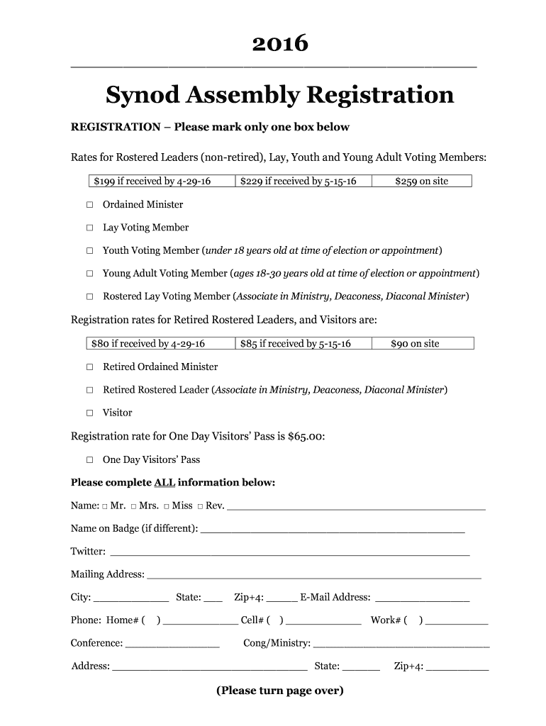 Fillable Online Synod Assembly Registration Fax Email Print - pdfFiller