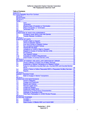 Fillable Online Tariff Appendix G Fax Email Print - pdfFiller