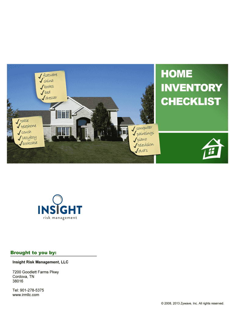 Fillable Online home inventory checklist - Insight Risk Management, LLC ...
