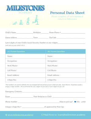 Fillable Online Personal Data Sheet - Milestones Academy Fax Email Print - pdfFiller