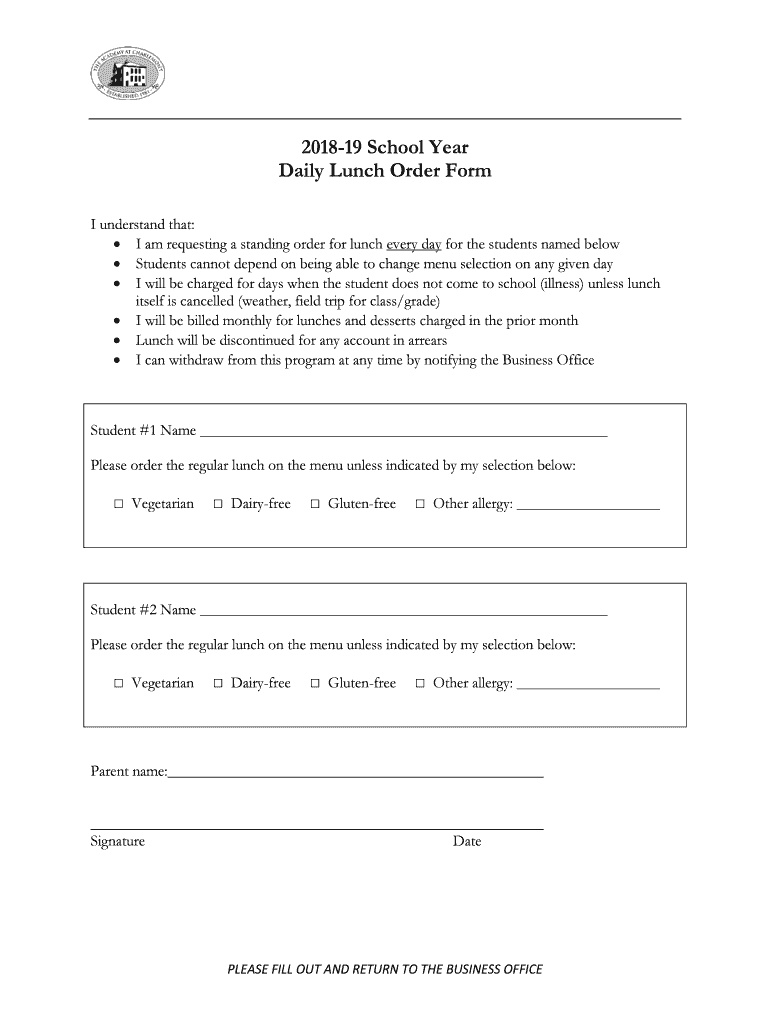 Fillable Online School Lunch Application - Food and Nutrition ...