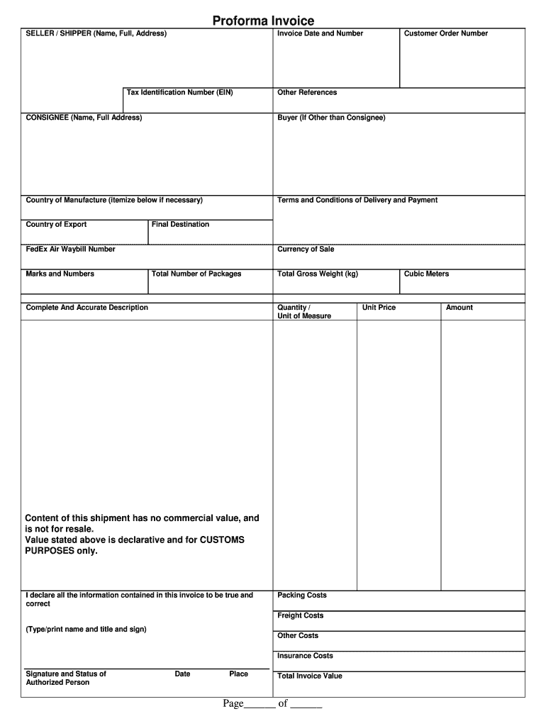 Fillable Online Proforma Invoice - Flying Cargo Fax Email Print - pdfFiller