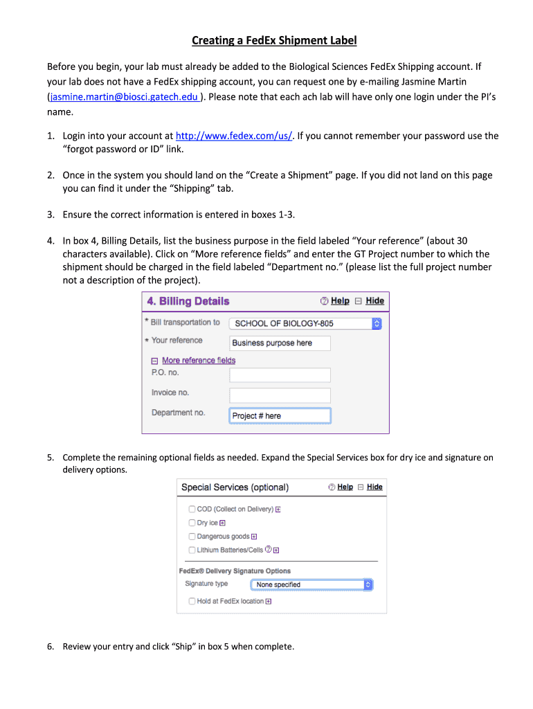 Fillable Online biosci gatech Shipping of Biological Samples ...