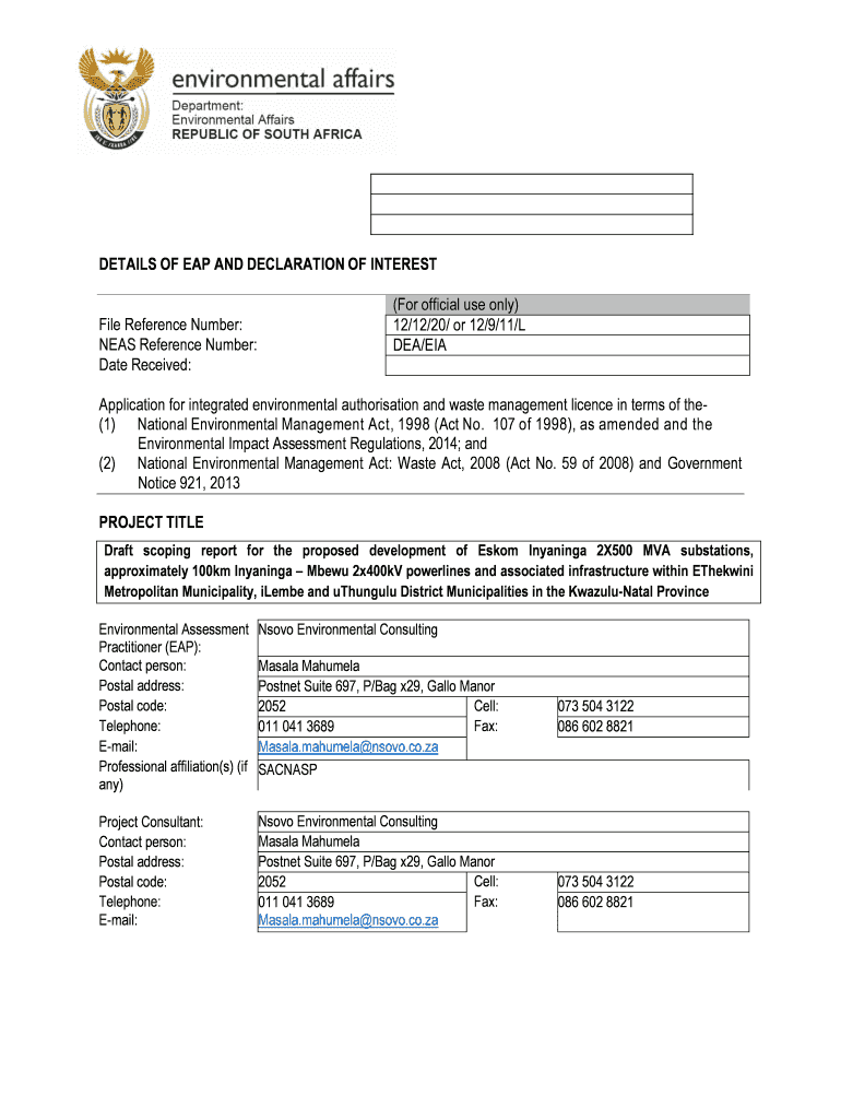 Fillable Online Appendix E1 EAP DECLARATION AND EXPERTISE - sahris Fax ...