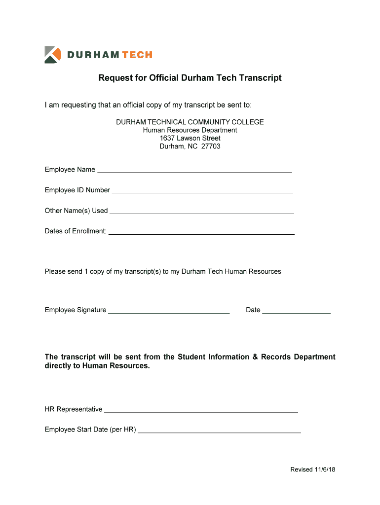 Fillable Online request for official transcript - Durham Technical ...