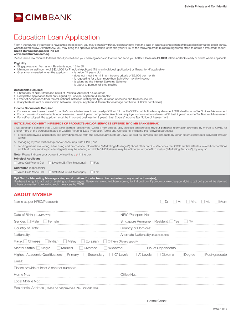 Fillable Online Education Loan Application - CIMB Bank Singapore Fax ...