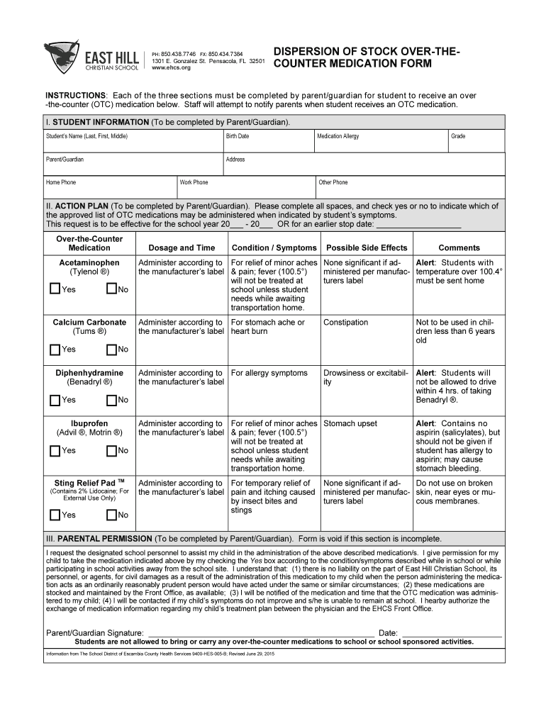 Fillable Online Dispersion of Over the Counter Medication Form Fax ...