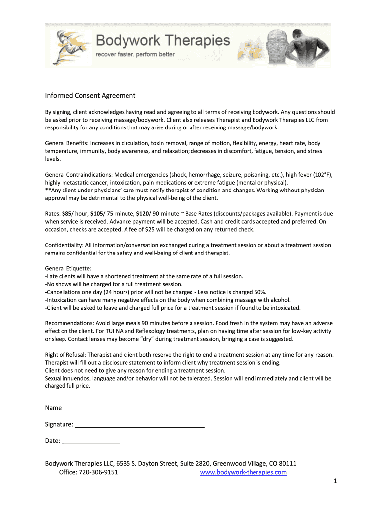 Fillable Online Massage Therapy & Bodywork Client Intake Form Fax Email ...