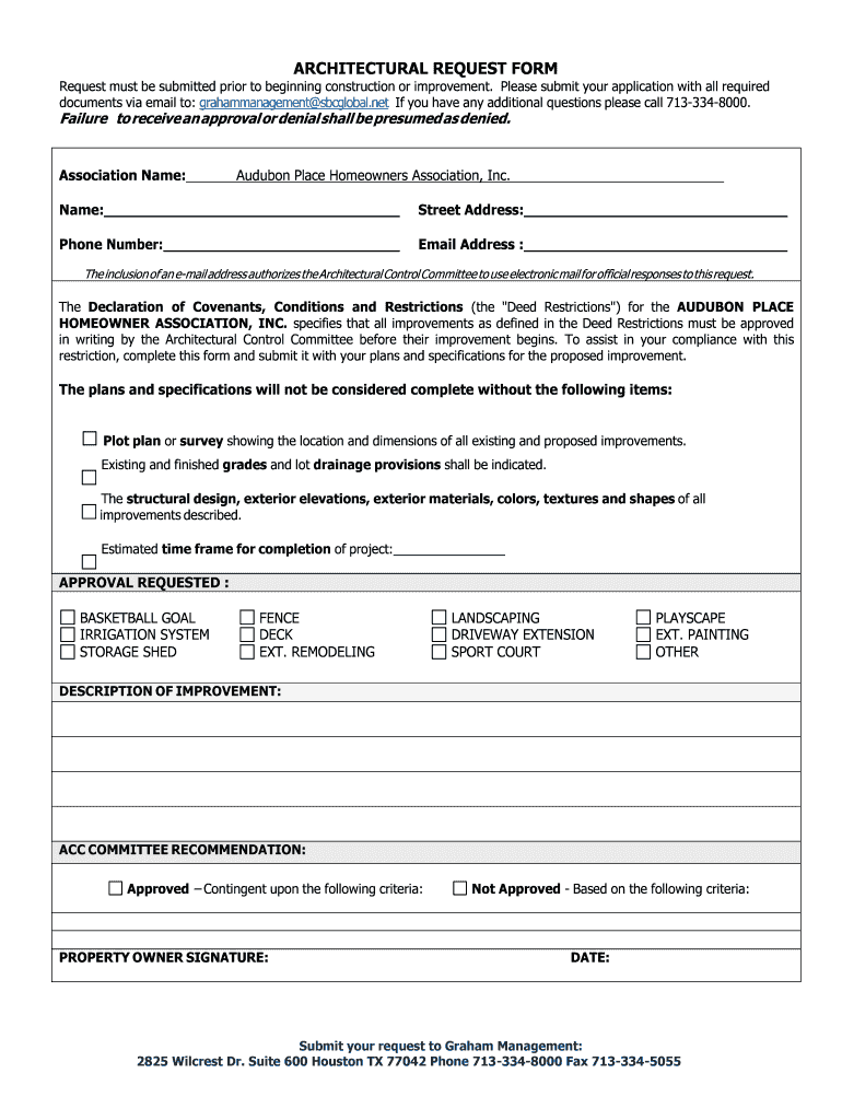Fillable Online RIO VISTA HOMEOWNERS ARCHITECTURAL REQUEST FORM Fax ...