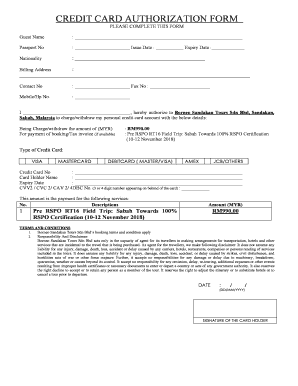 Fillable Online CREDIT CARD AUTHORIZATION FORM If you want to pay by ...
